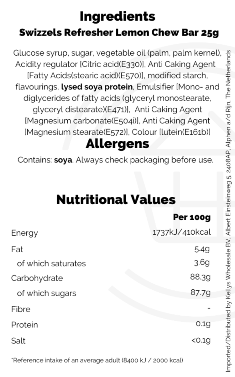 Swizzels Refresher Lemon Chew Bar 25g - Kellys Expat Shopping