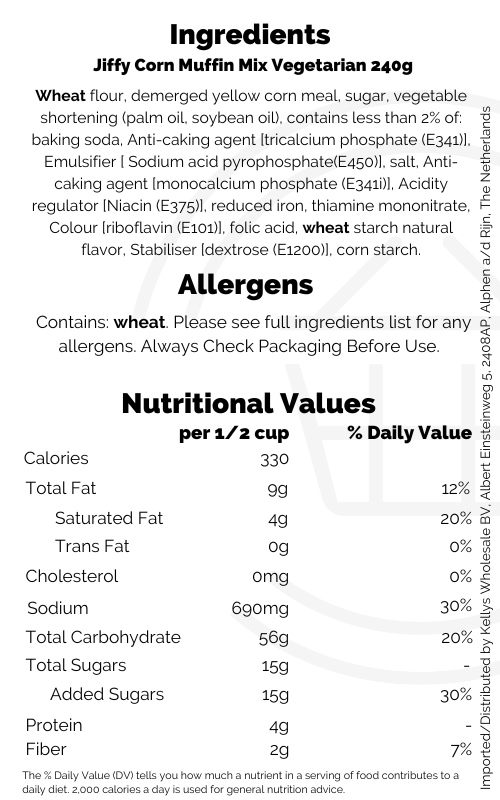 Jiffy Corn Muffin Mix 240g | Order American Classics Online - Kellys ...