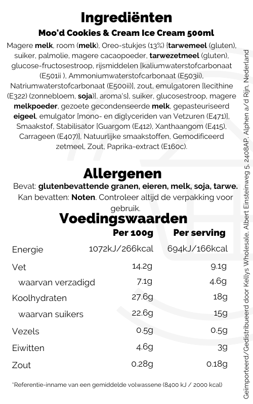 Moo'd Cookies & Cream Ice Cream 500ml - Kellys Expat Shopping