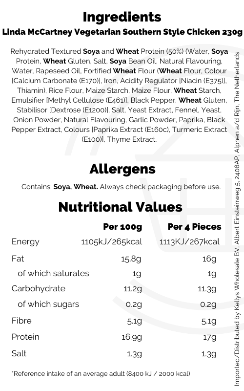 Linda McCartney Vegetarian Southern Style Chicken 230g - Kellys Expat ...