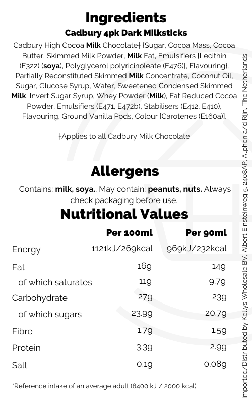 Cadbury Dark Milk Ice Cream Sticks 4 Pack - Kellys Expat Shopping