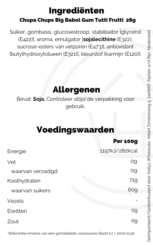 Chupa Chups Big Babol Gum Tutti Frutti 28g - Kellys Expat Shopping