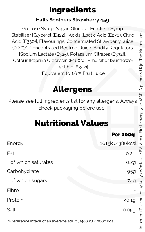 Halls Soothers Strawberry 45g | British Sweets - Kellys Expat Shopping