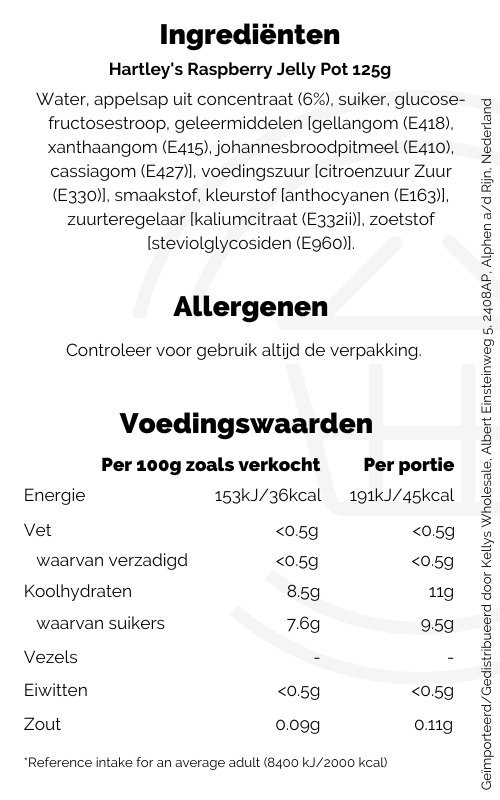 Hartley's Raspberry Jelly Pot, 125g | British Desserts & Jelly - Kellys ...