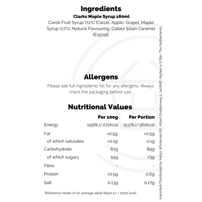 Clarks | Original Maple Syrup 180ml | Syrup - Kellys Expat Shopping