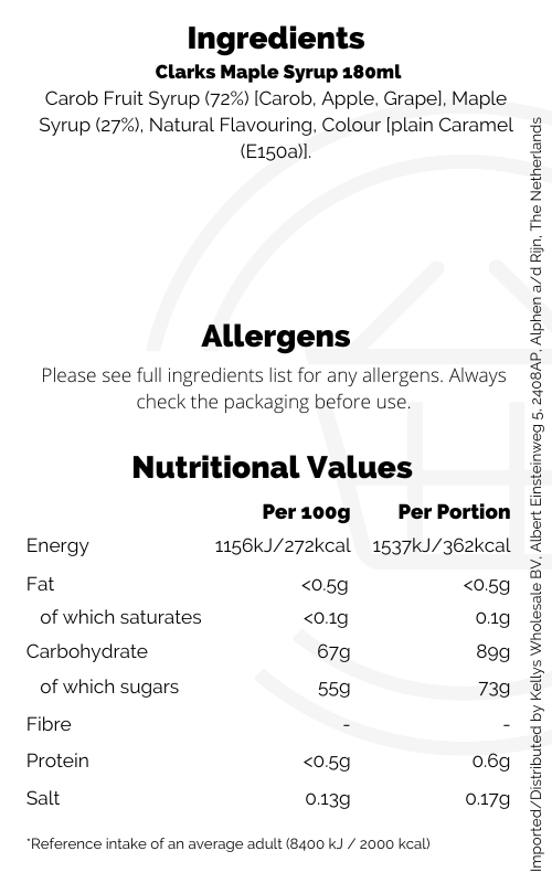 Clarks | Original Maple Syrup 180ml | Syrup - Kellys Expat Shopping