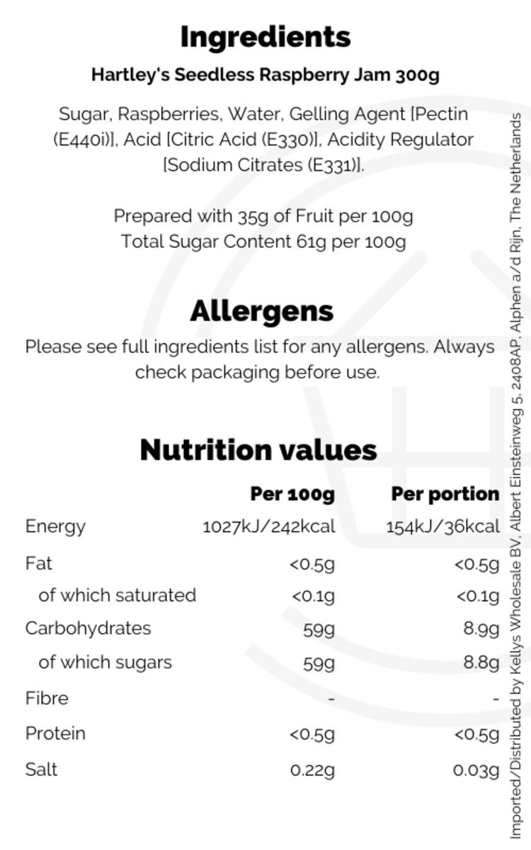 Hartley's Best Seedless Raspberry Jam - Kellys Expat Shopping