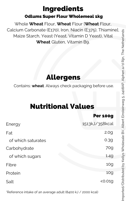 Odlums Super Flour Wholemeal 1kg - Kellys Expat Shopping