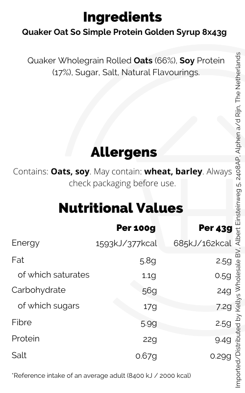 Quaker Oat So Simple Protein Golden Syrup 8x43g - Kellys Expat Shopping