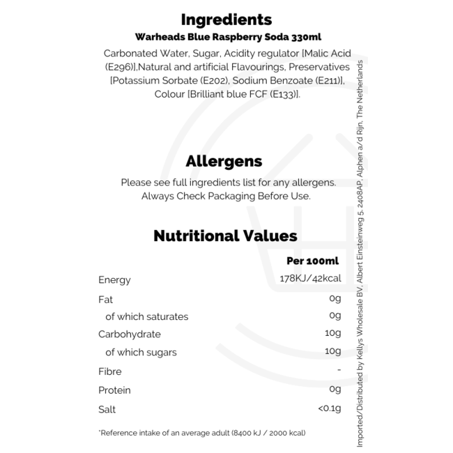 Warheads Blue Raspberry Soda 330ml - Kellys Expat Shopping