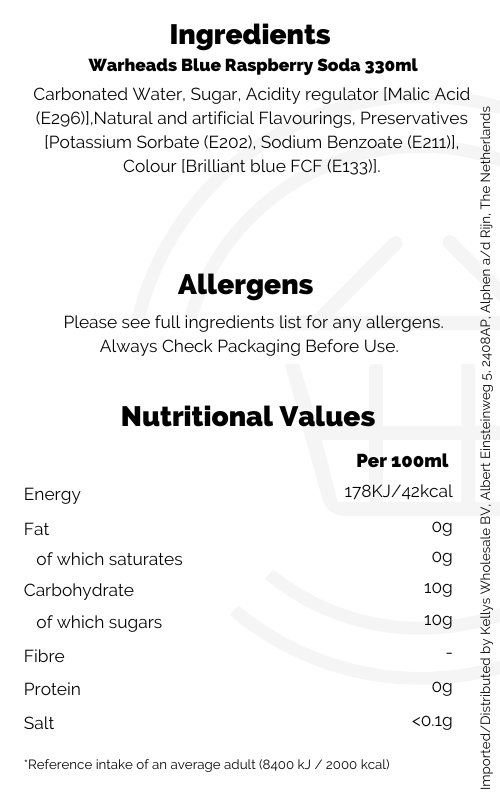 Warheads Blue Raspberry Soda 330ml - Kellys Expat Shopping