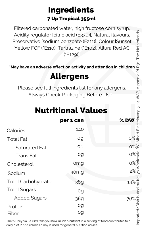 7 Up Tropical 355ml - Kellys Expat Shopping