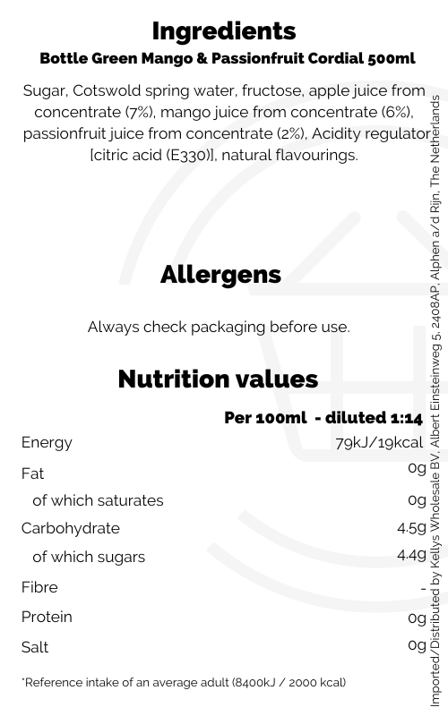 Bottle Green Mango & Passionfruit Cordial 500ml - Kellys Expat Shopping