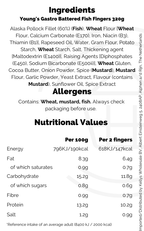 Young's Gastro Battered Fish Fingers 320g - Kellys Expat Shopping