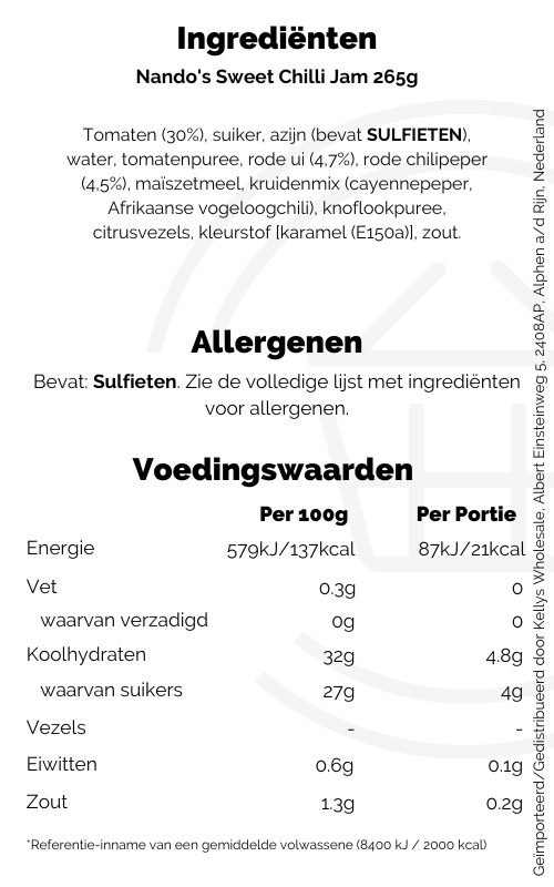 Nando's Sweet Chilli Jam 265g - Kellys Expat Shopping