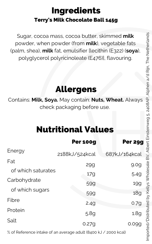 Terry's Milk Chocolate Ball 145g - Kellys Expat Shopping