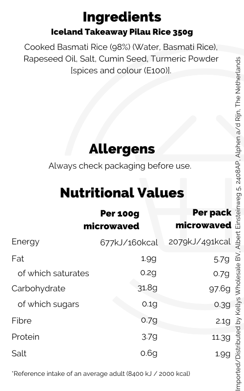 Iceland Takeaway Pilau Rice 350g - Kellys Expat Shopping