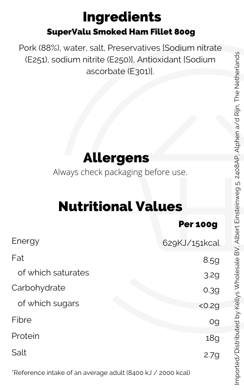 SuperValu Smoked Ham Fillet 800g - Kellys Expat Shopping