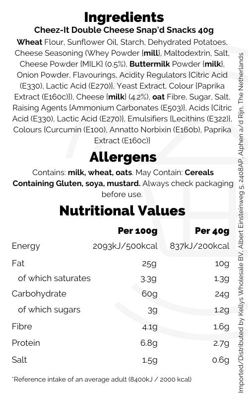 Cheez-It Double Cheese Snap'd Snacks at Kellys Expat Shopping - Kellys ...