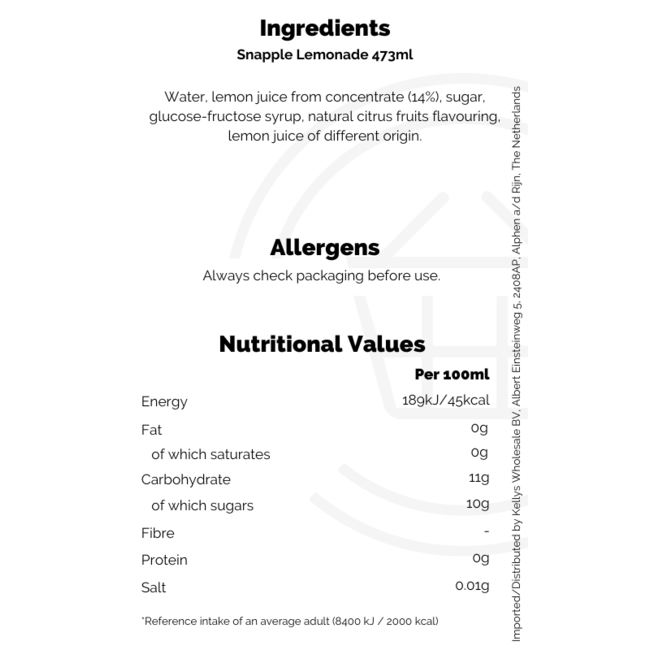 Snapple Lemonade 473ml | American | Snapple - Kellys Expat Shopping