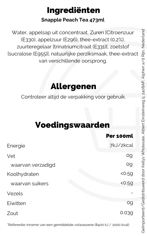 Snapple Peach Tea 473ml - Kellys Expat Shopping