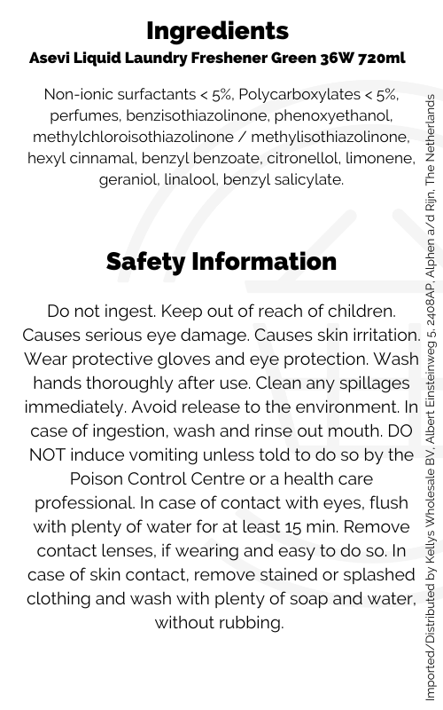 Asevi Liquid Laundry Freshener Green 36W 720ml - Kellys Expat Shopping