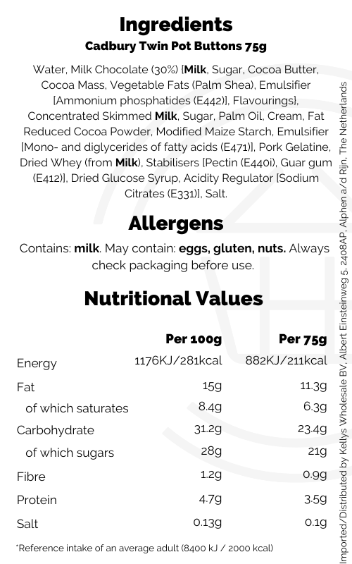 Cadbury Twin Pot Buttons 75g - Kellys Expat Shopping
