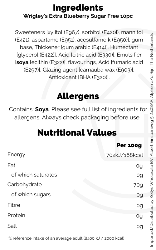 Wrigley's Extra Blueberry Sugar Free 10pc - Kellys Expat Shopping