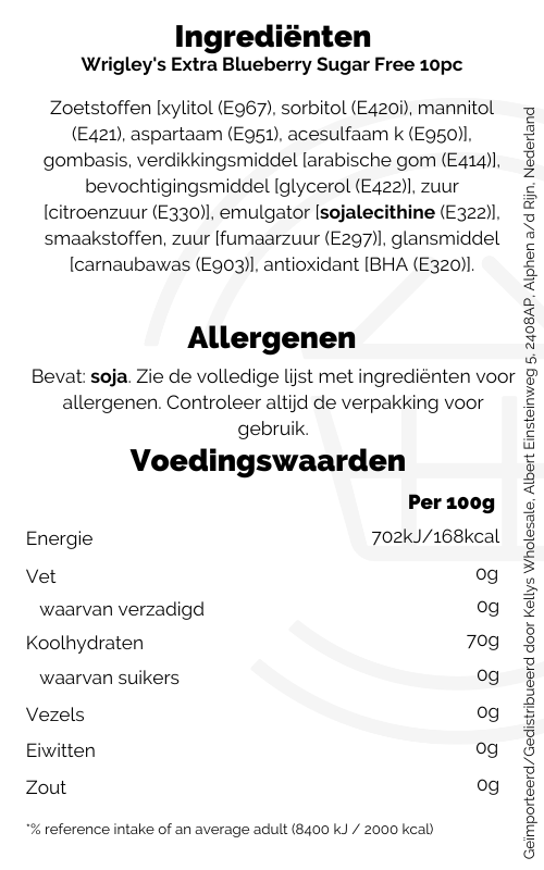 Wrigley's Extra Blueberry Sugar Free 10pc - Kellys Expat Shopping