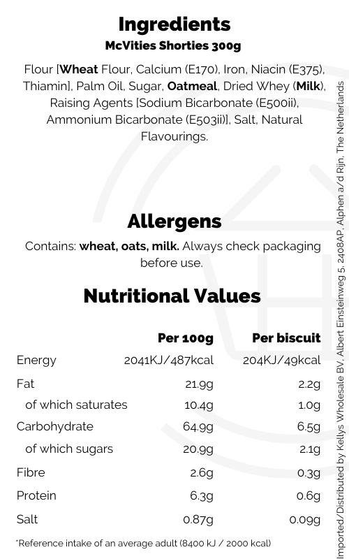 McVities Shorties PM£1.35 300g - Kellys Expat Shopping
