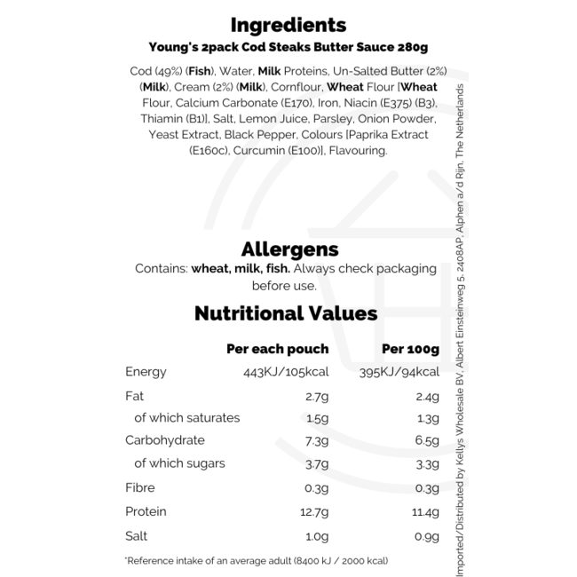 Young's 2pack Cod Steaks Butter Sauce 280g | Frozen online! - Kellys ...
