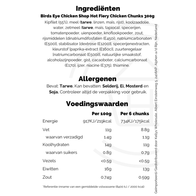 Birds Eye Chicken Shop Hot Fiery Chicken Chunks 300g - Kellys Expat ...