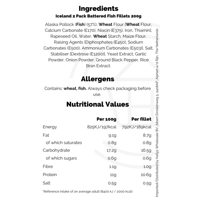 Iceland 2 Pack Battered Fish Fillets 200g - Kellys Expat Shopping