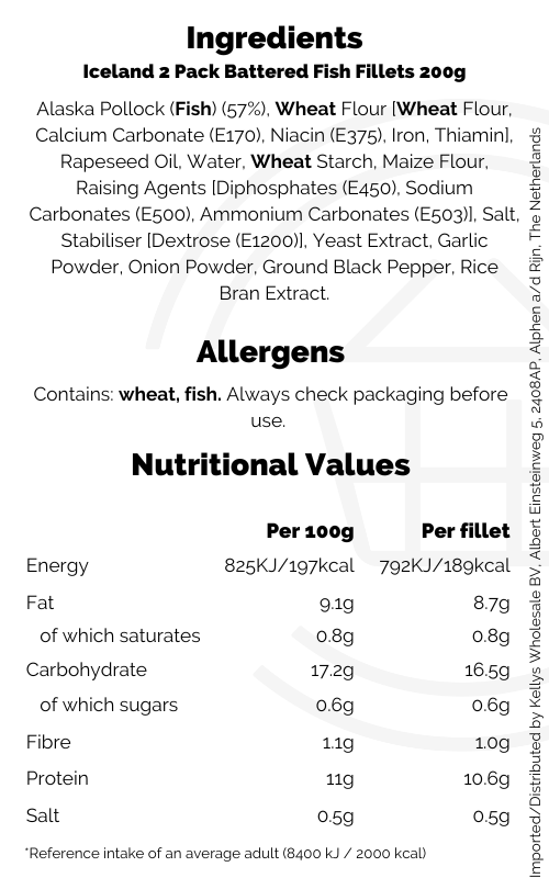 Iceland 2 Pack Battered Fish Fillets 200g - Kellys Expat Shopping