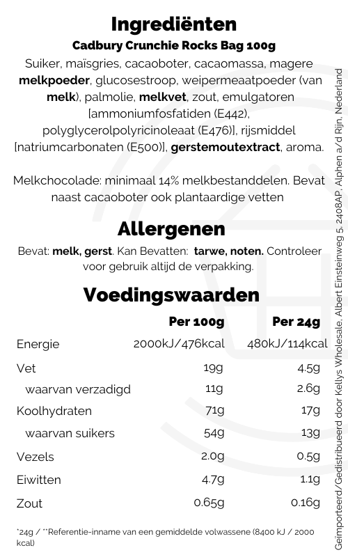 Cadbury Crunchie Rocks Bag 100g - Kellys Expat Shopping
