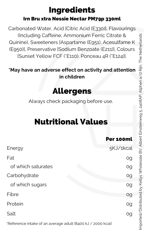 Irn Bru xtra Nessie Nectar PM79p 330ml - Kellys Expat Shopping