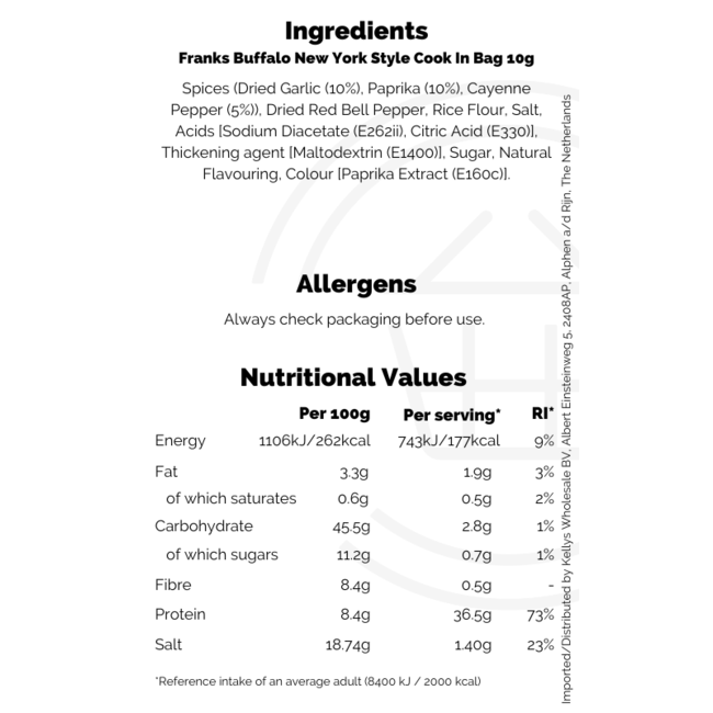 Franks Buffalo New York Style Cook In Bag 25g - Kellys Expat Shopping