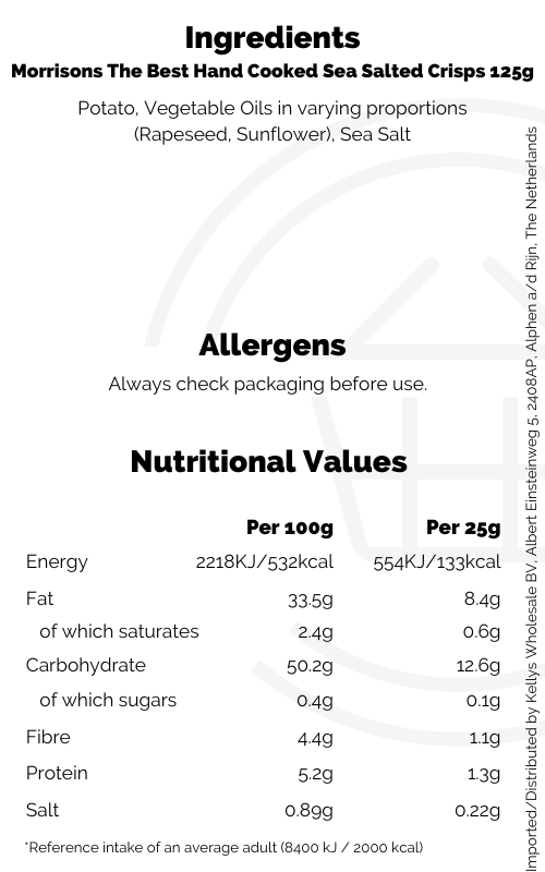 Morrisons The Best Hand Cooked Sea Salted Crisps 125g - Kellys Expat ...