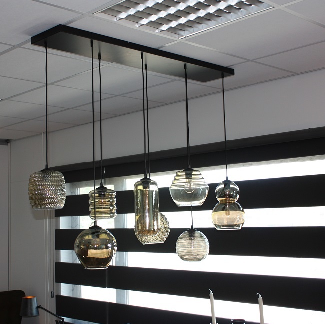 Moderne industriële glazen hanglamp Quinto | 8-lichts