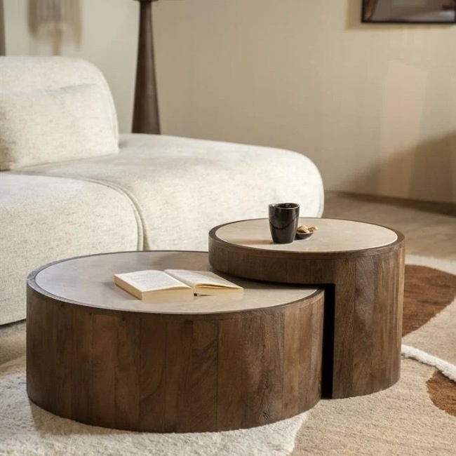 Moderne - Salontafel - 2 set - Mangohout - Marmer - Hazel