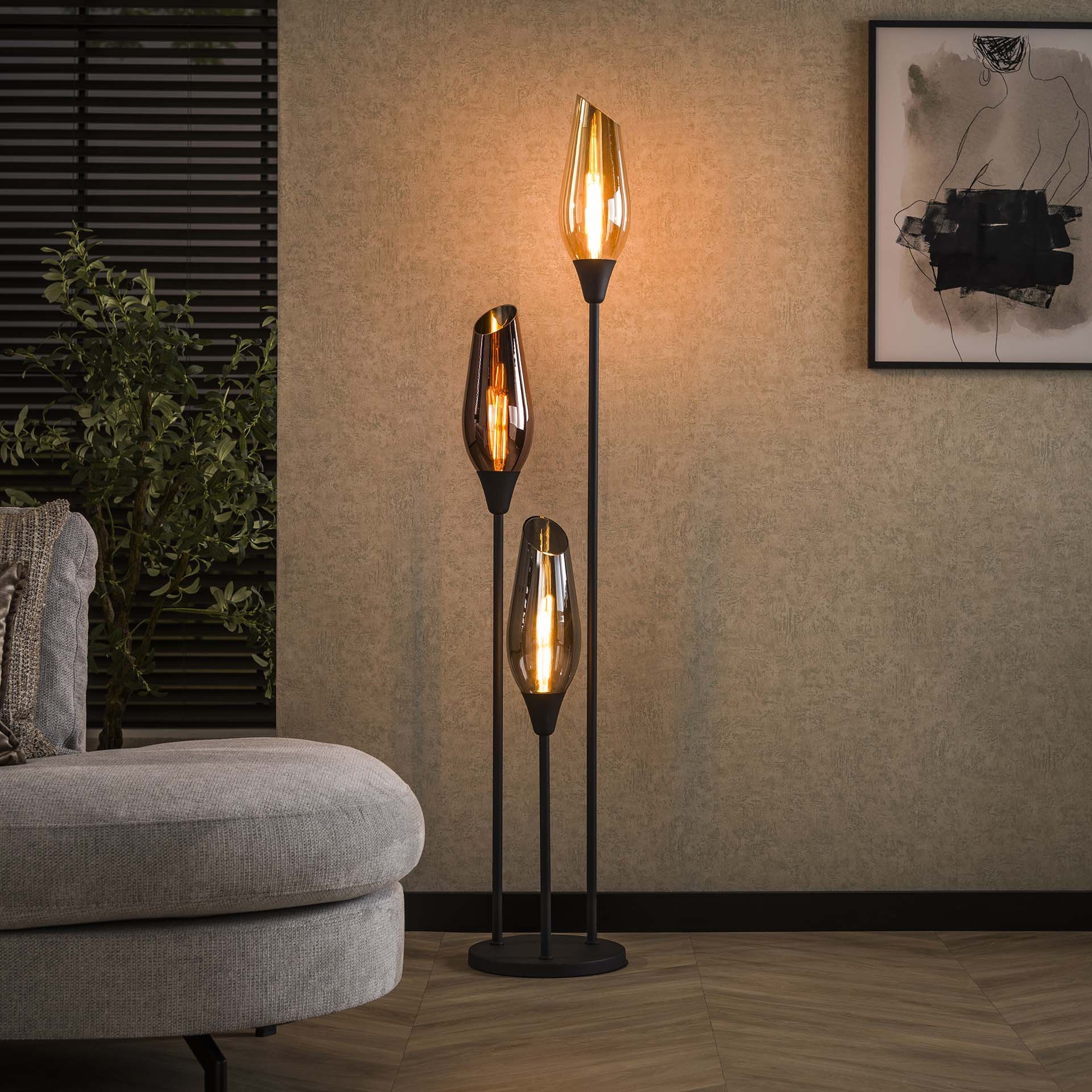 Retro - vloerlamp - 3-lichts - mixed glass - Sferra