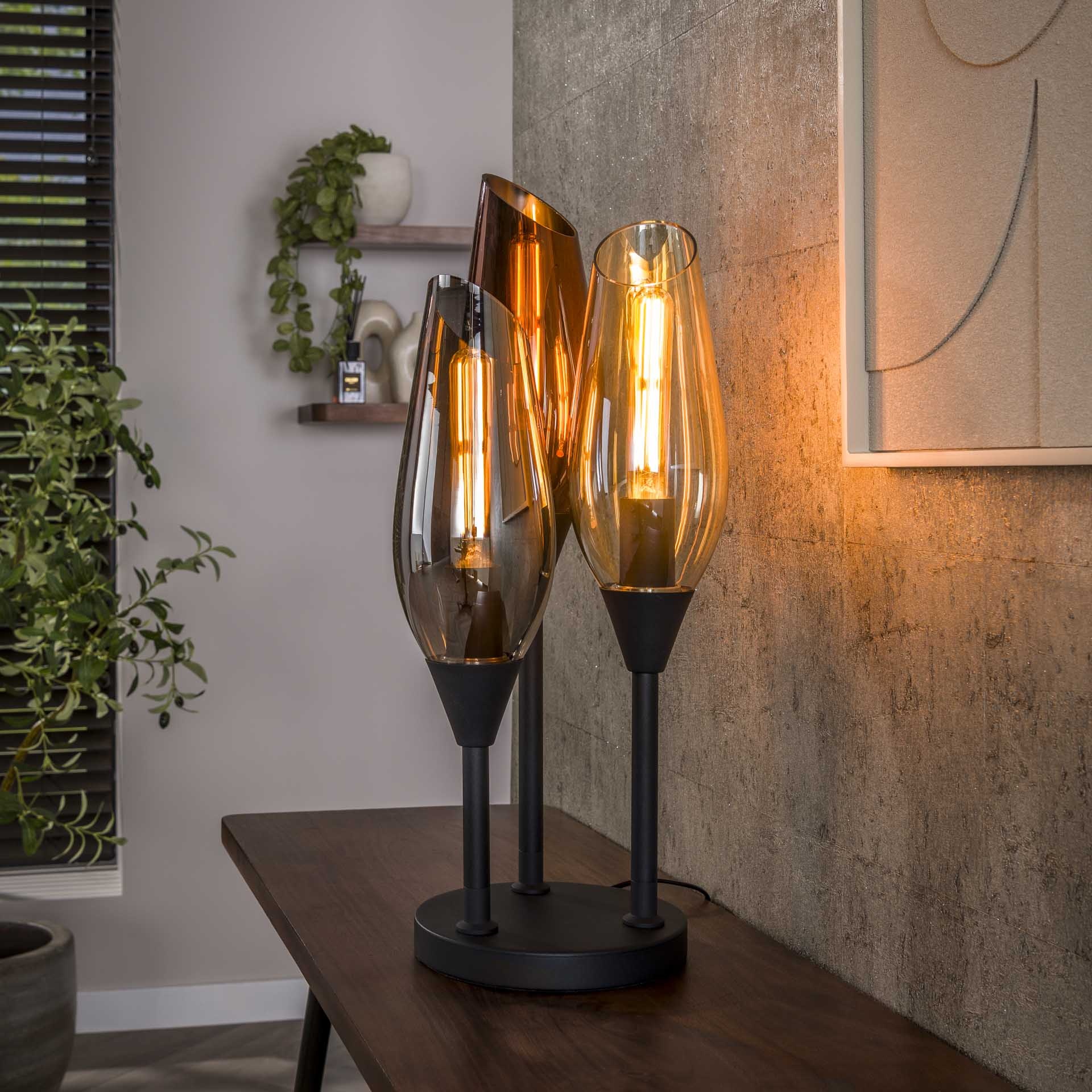 Moderne - tafellamp - Sferra - 3-lichts - mixed glass - zwart