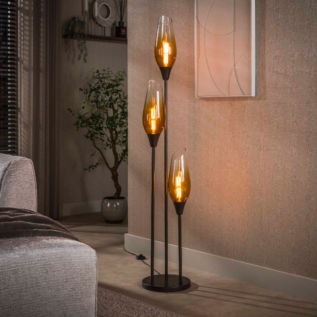 Modern - Vloerlamp - 3-lichts - Sienna brown - gold shaded glas - Mara