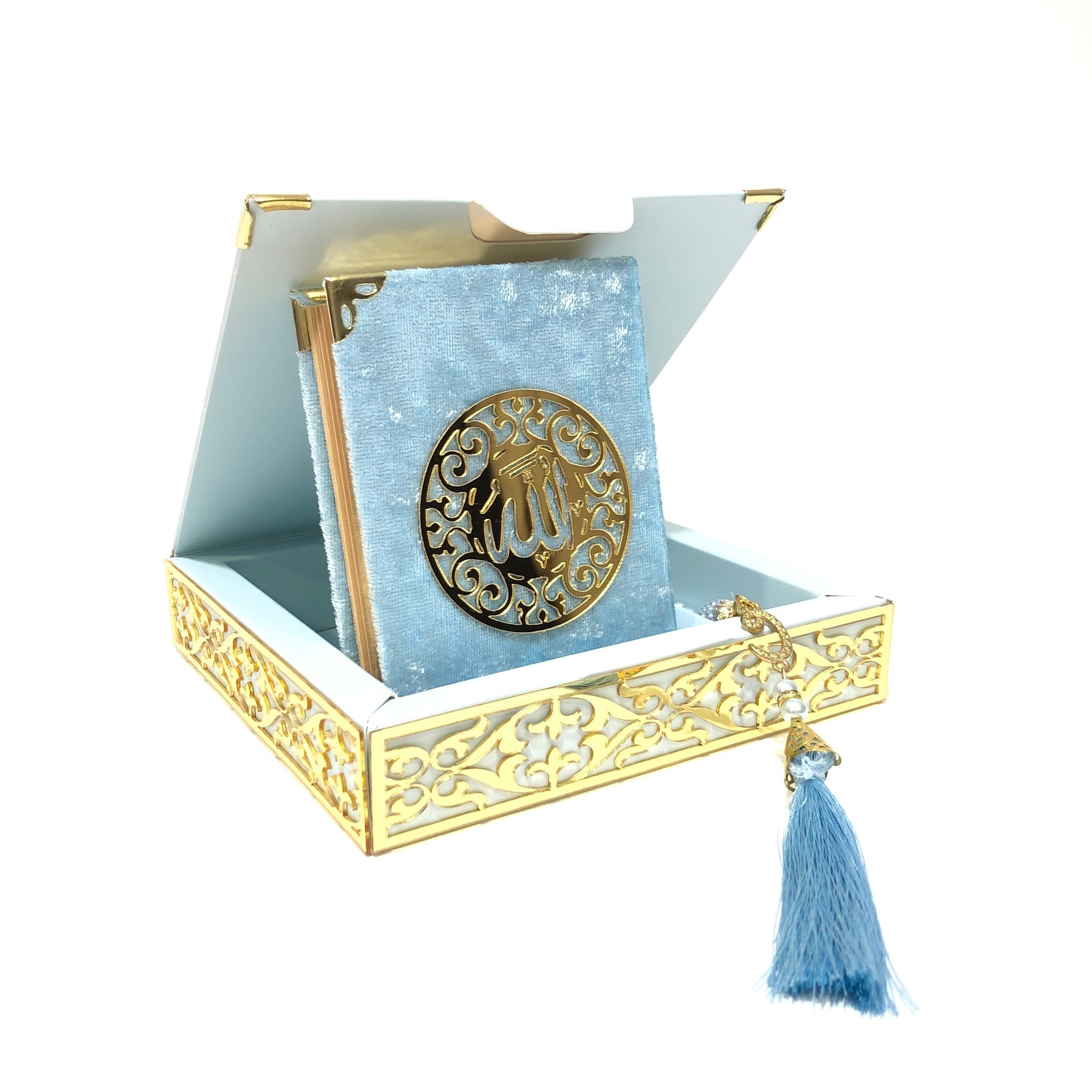 Cardboard Luxury box with Koran and tesbih light blue - Miracshop.nl