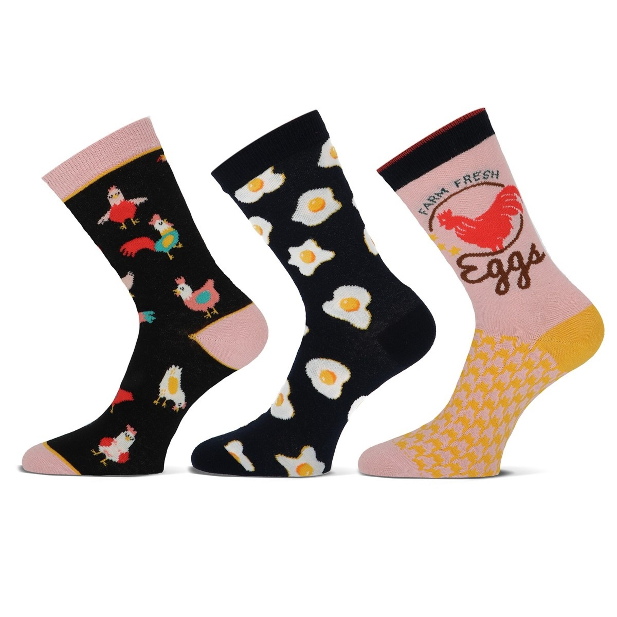 3-Paar Dames Sokken met Kippen en Eieren - Socks-online.nl
