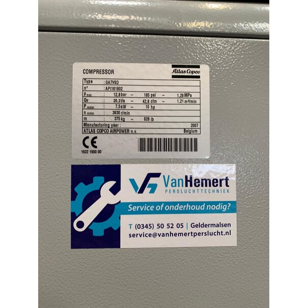 Atlas Copco GA7VSD FF | 1.200 l/min | Gebruikte compressor - Van Hemert ...