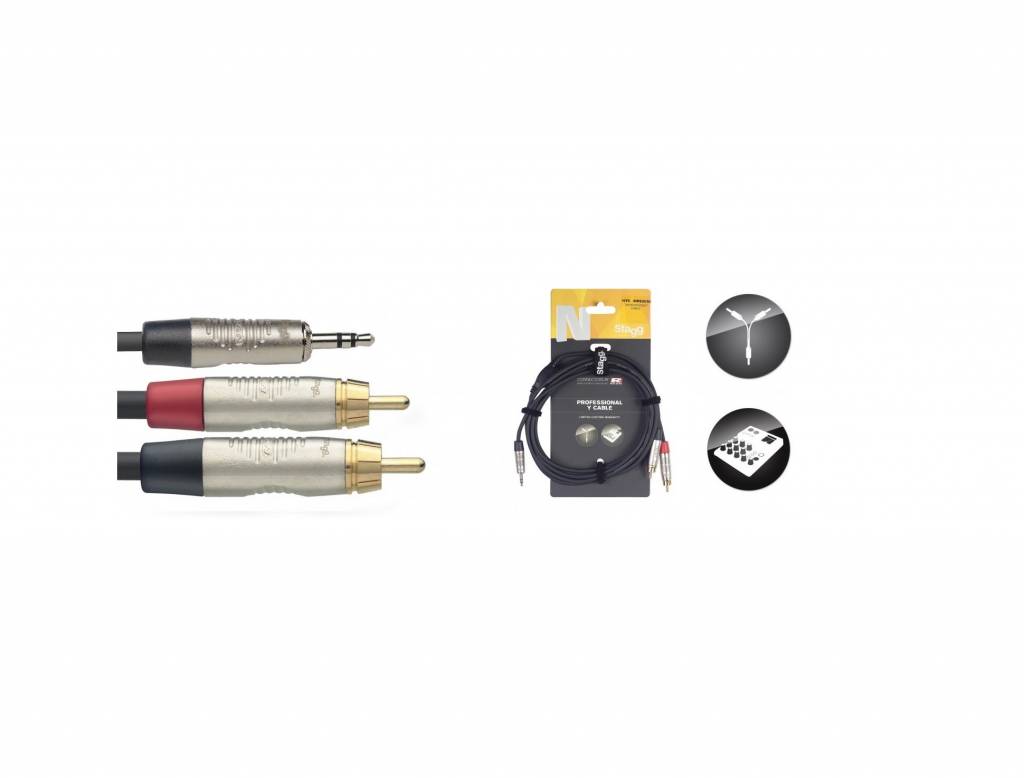 mini-stereojack/jack naar 2 x tulp, 1,5 m, zwart verloopkabel - Sommer ...