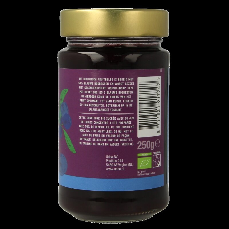 Your Organic Nature Fruit beleg blauwe bosbes bio 250 Gram - VitAdvice BV