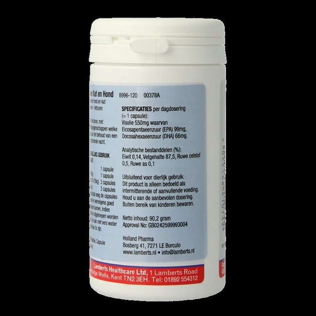 Lamberts Omega 3 voor dieren hond en kat 120 Capsules - VitAdvice BV