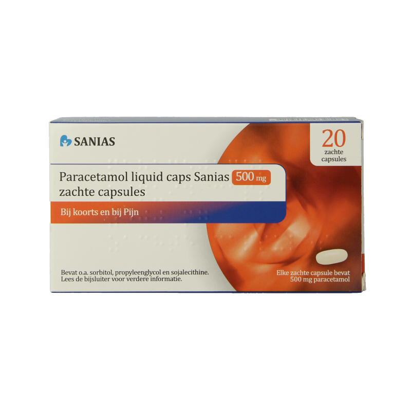 Sanias Paracetamol 500mg Liquid 20 Capsules - VitAdvice BV